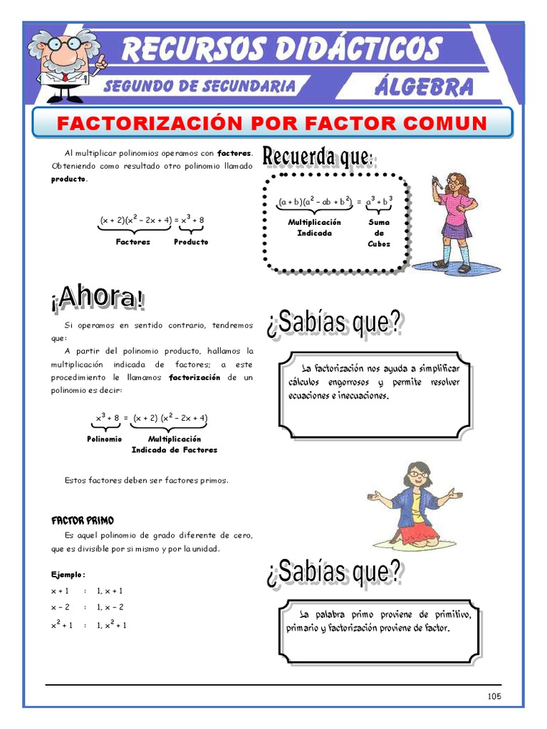Factor Comun para Segundo de Secundaria | PDF | Factorización ...