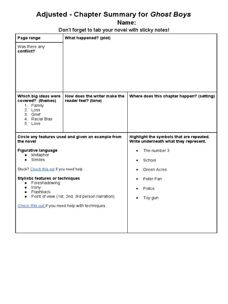Chapter Summary Template Adjusted | PDF | General Fiction