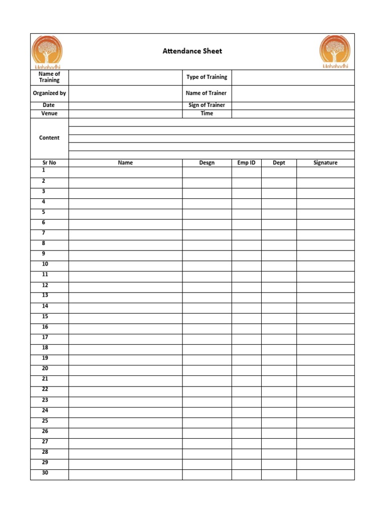 Training Attendance Sheet Template | PDF