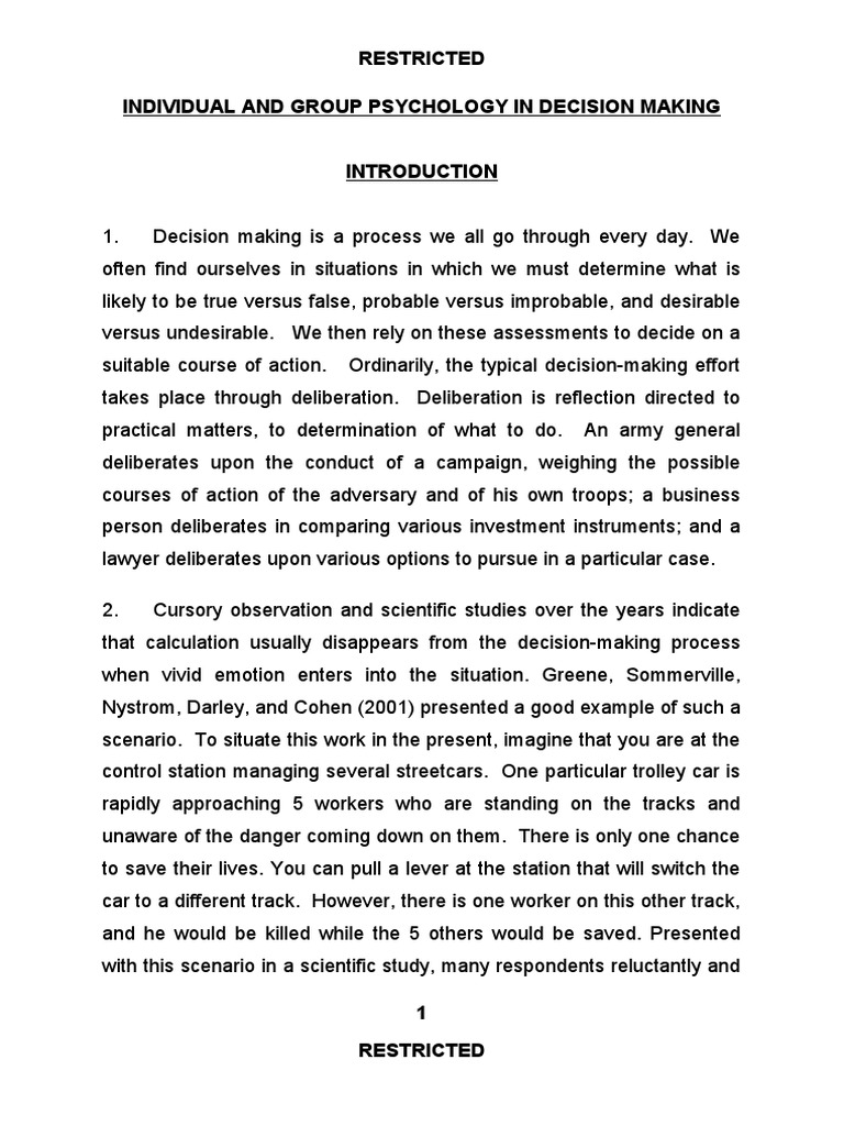 Individual and Group Psychology in Decision Making | PDF | Decision ...
