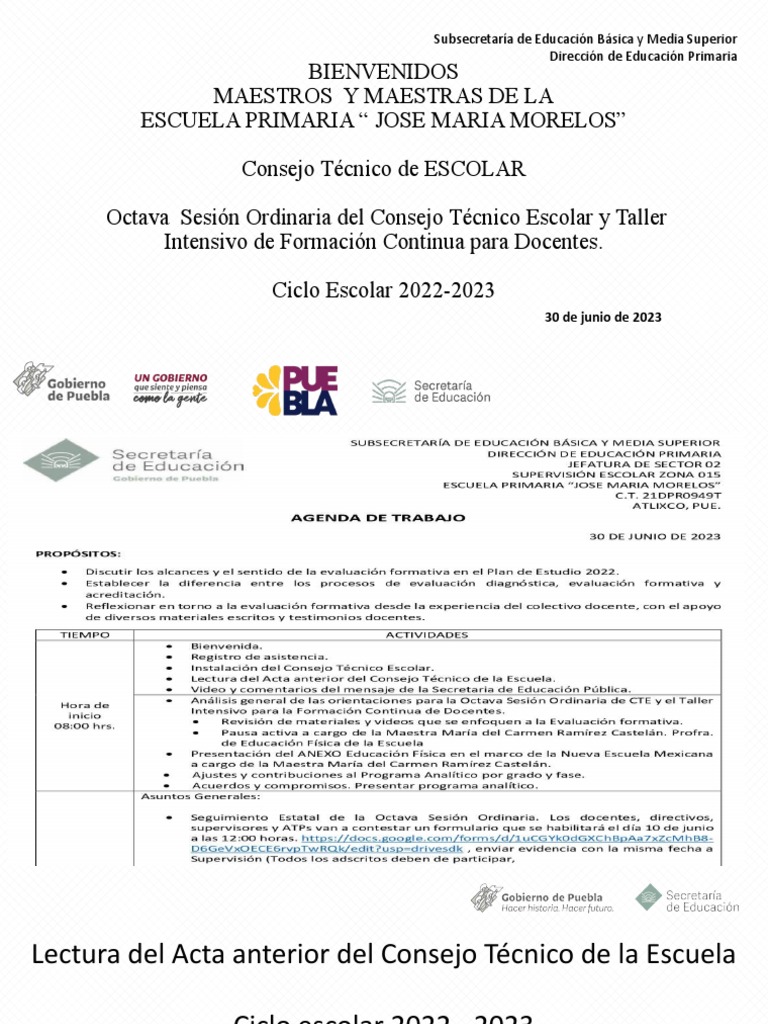 Octava Sesión de Consejo Técnico Escolar PARA TRABAJAR | PDF | Evaluación | Enseñando