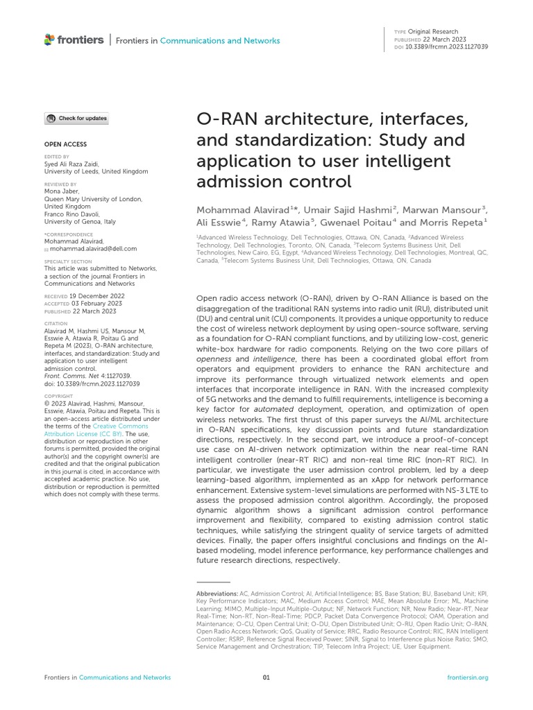 O-RAN Architecture, Interfaces, and Standardization: Study and Application To User Intelligent ...