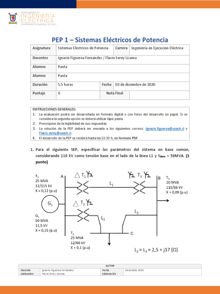 PAUTA PEP1-SEP-2s2020 3 | PDF | Energia electrica | Ingenieria Eléctrica
