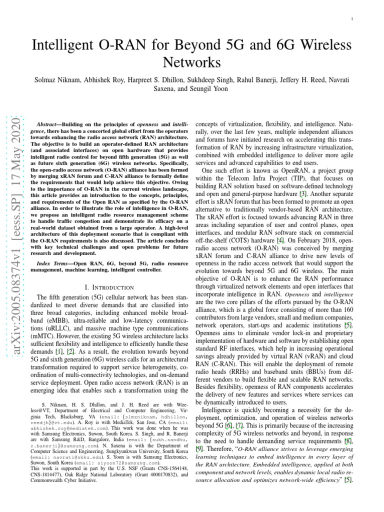 Intelligent O-RAN For Beyond 5G and 6G Wireless Networks | PDF ...