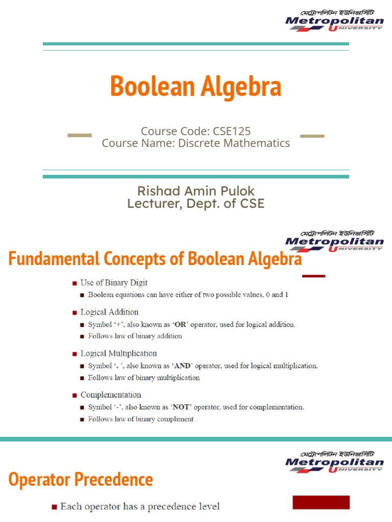 Boolean Algebra | PDF