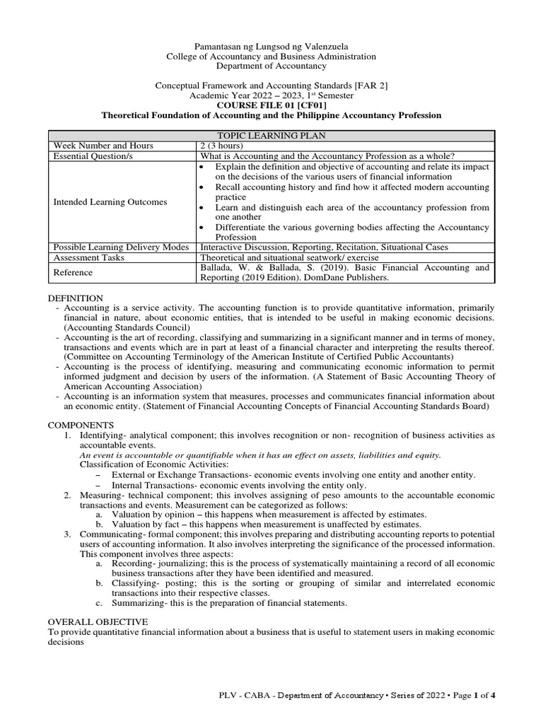 CF01 - Theoretical Foundation of Accounting and The Philippine Accountancy Profession | PDF ...