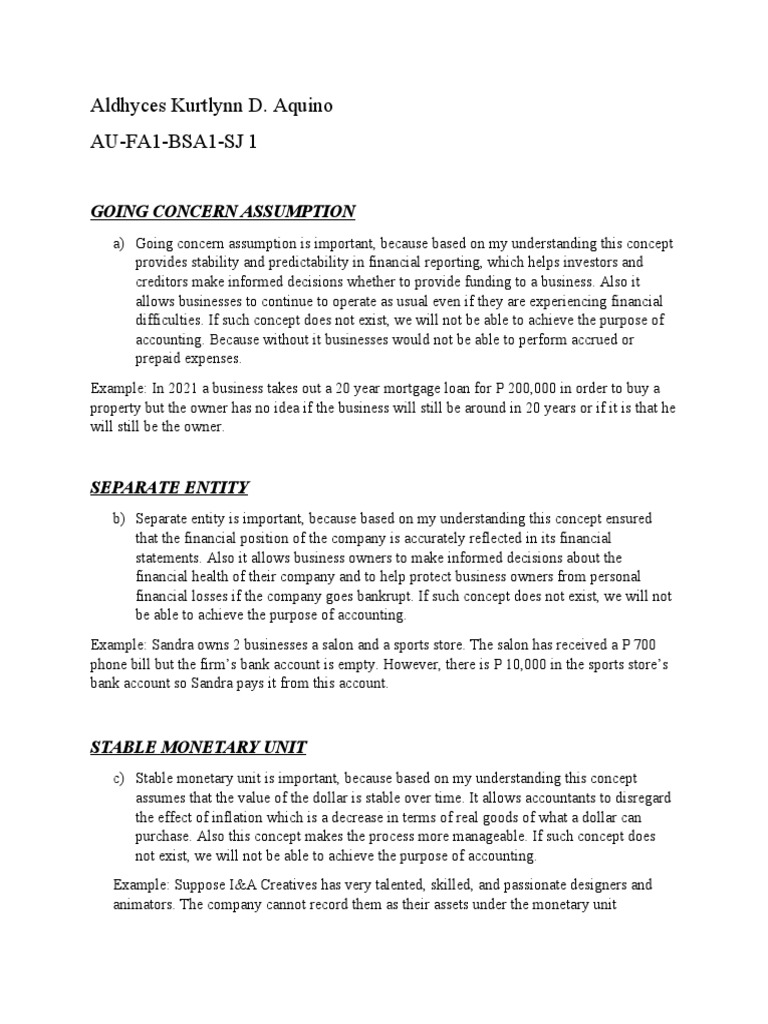 Acc103 Assignment | Download Free PDF | Going Concern | Financial Statement