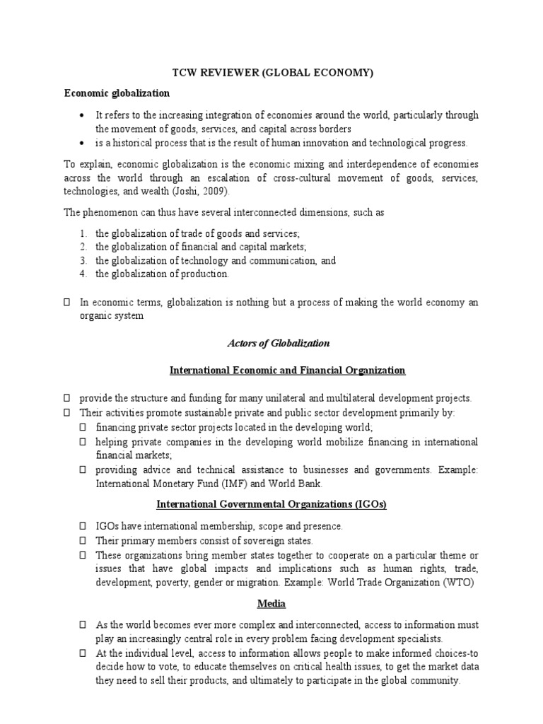 Tcw Reviewer Pdf Globalization International Development Association