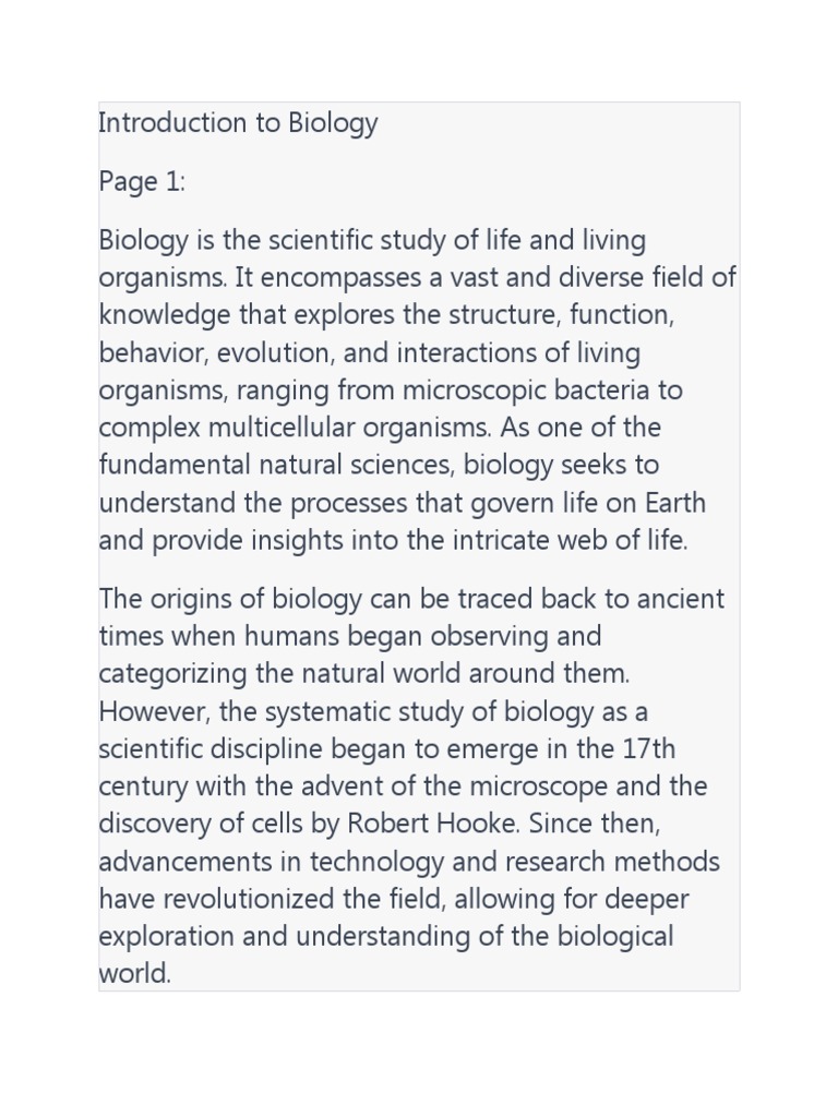 Introduction To Biology | PDF | Life | Biology Introduction To Biology | PDF | Life | Biology