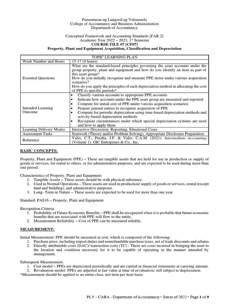 CF07 - Property Plant and Equipment Acquisition, Classification and ...