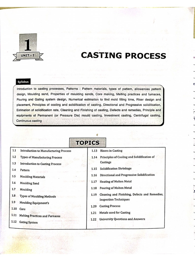Manufacturing Technology Unit 1 | PDF