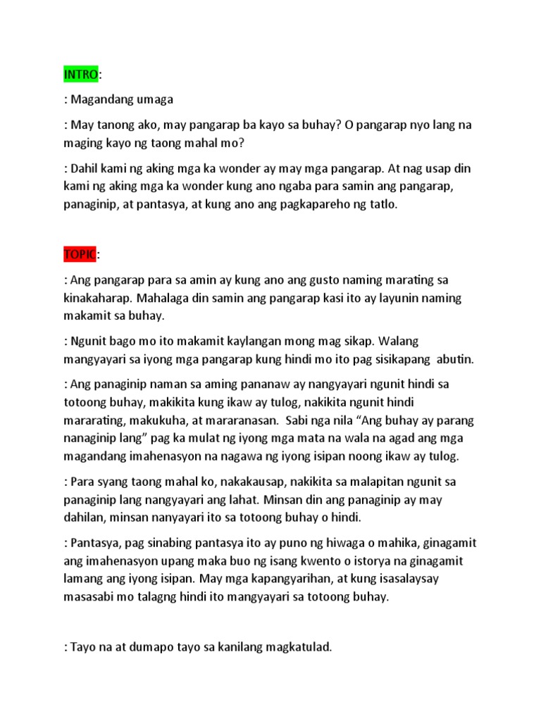 Pangarap, Panaginip, Pantasya | PDF