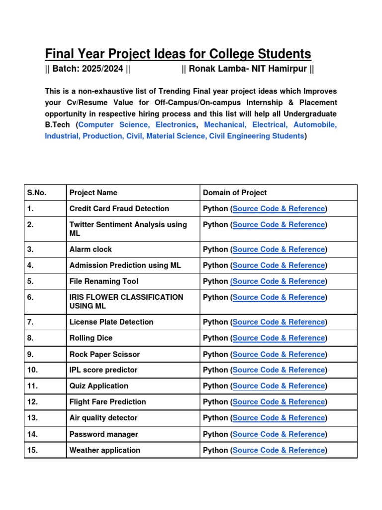 Final Year Project Ideas For Students | PDF | Artificial Intelligence ...