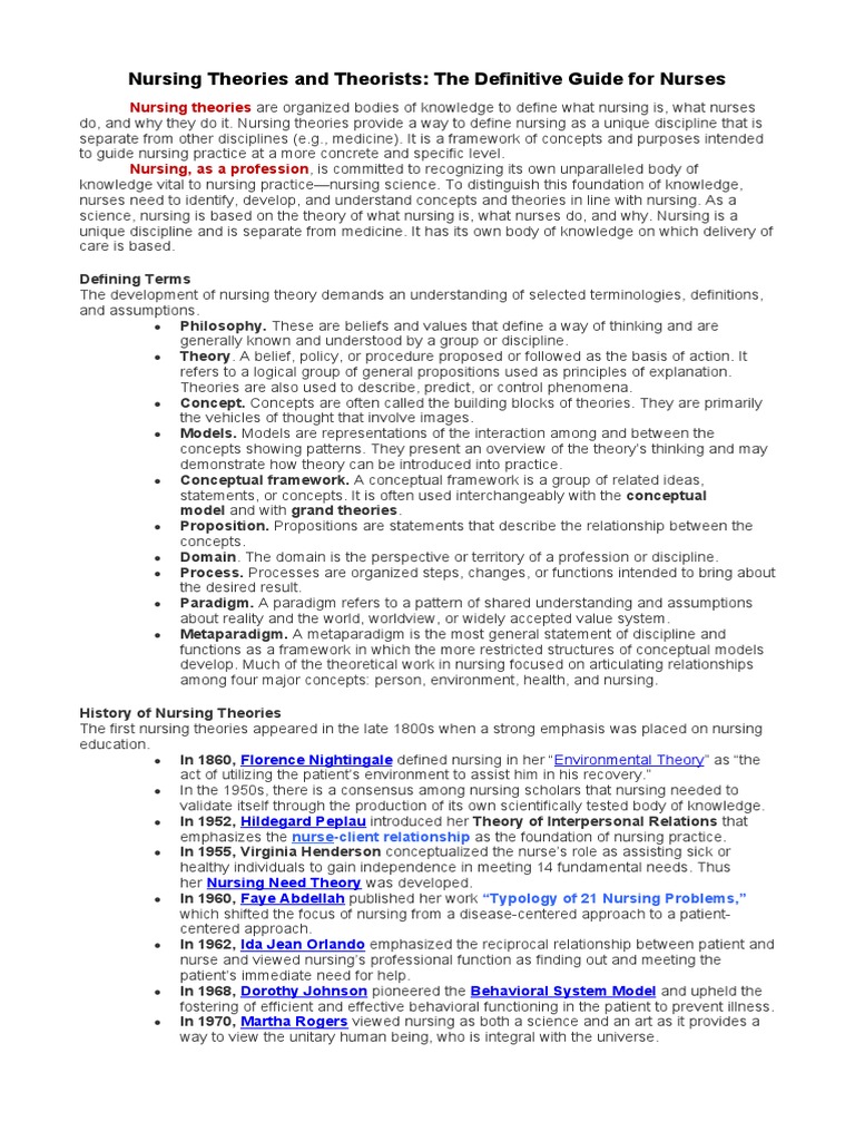 Nursing Theories and Theorists | PDF | Nursing | Theory