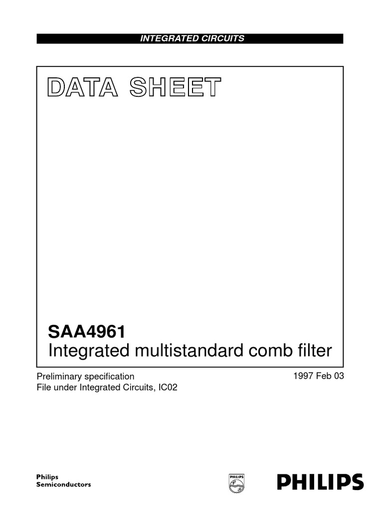 SAA4961 Multistandard Comb Filter Data Sheet | PDF | Electronic Filter ...