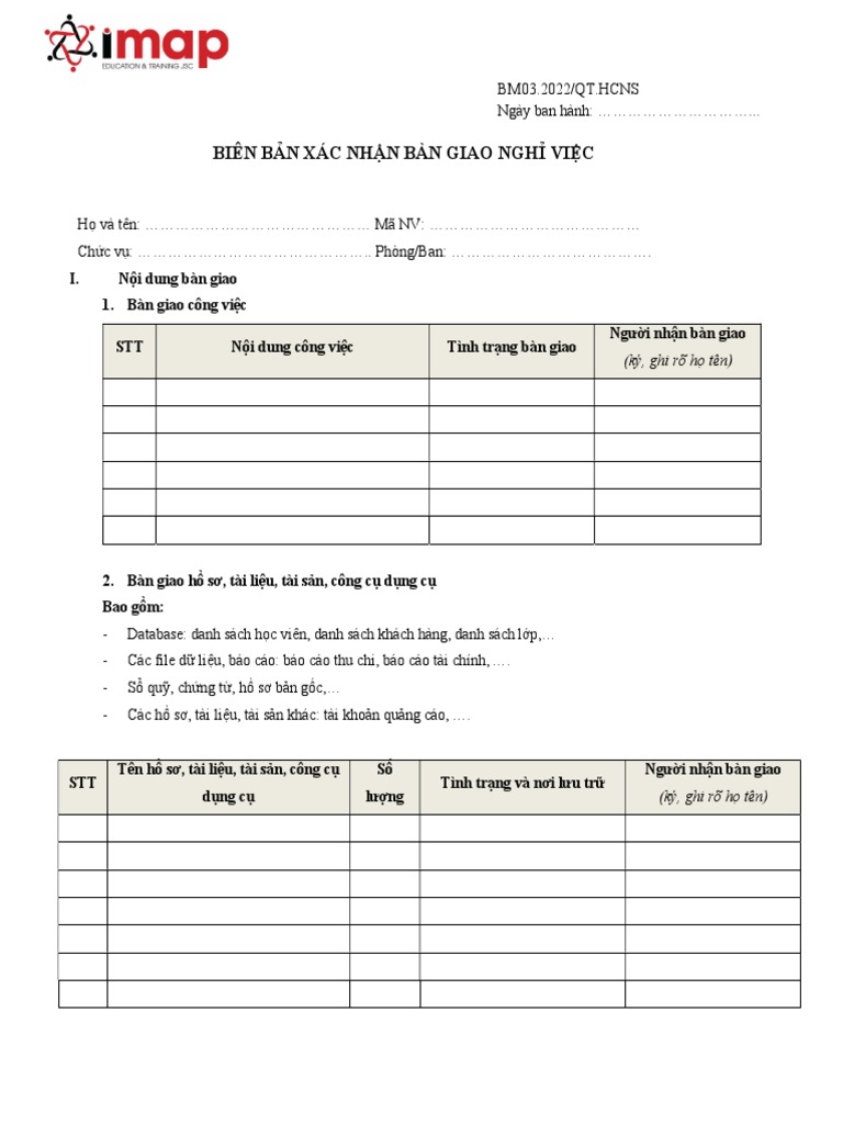 BM03. Biên Bản Bàn Giao | PDF