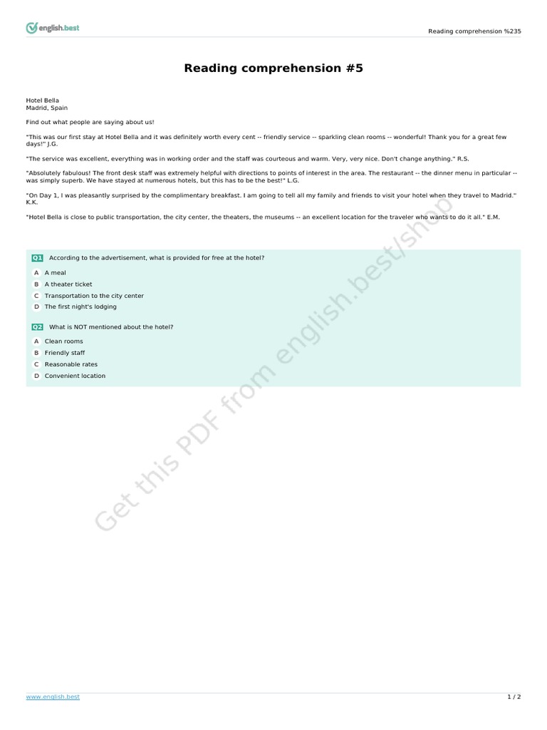 Reading Comprehension #5 | PDF | Food And Drink | Cuisine