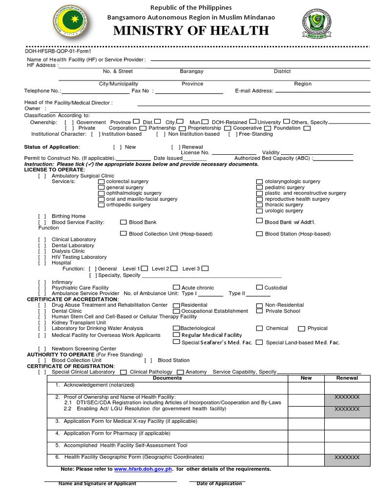 APPLICATION FORM LTO BIRTHING HOME | PDF | Midwife | Medical Record
