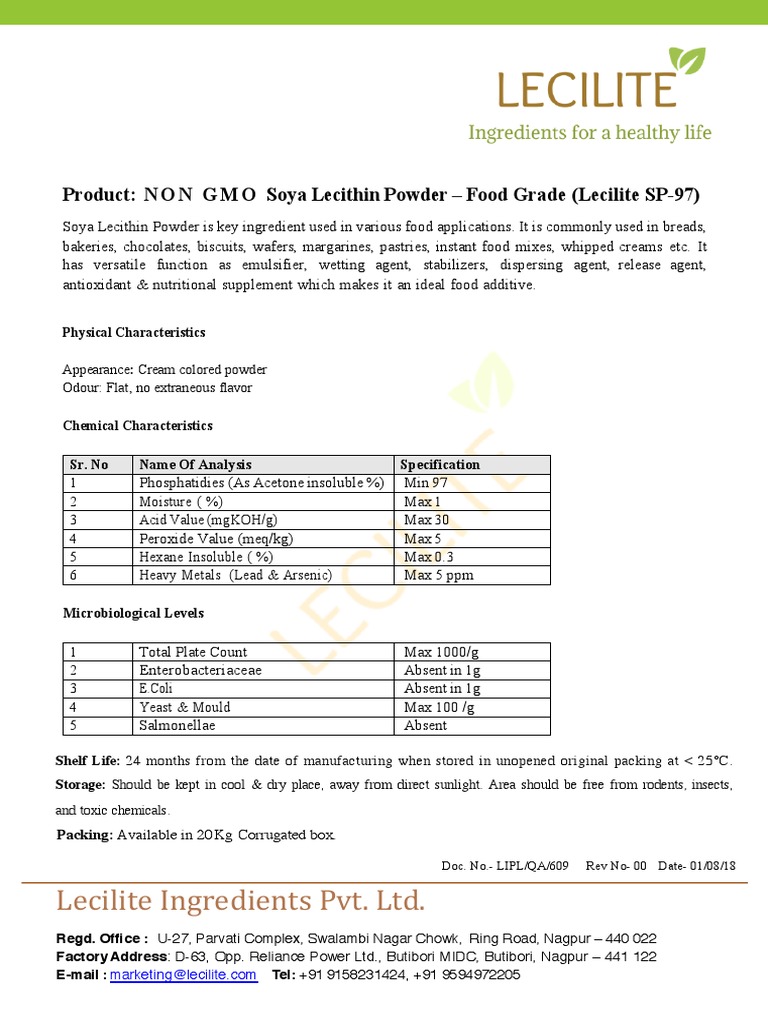 Food Grade Soya Lecithin Powder Details | PDF | Science & Mathematics