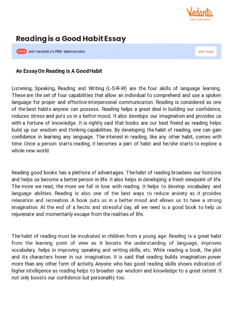 Reading Is A Good Habit Essay | PDF