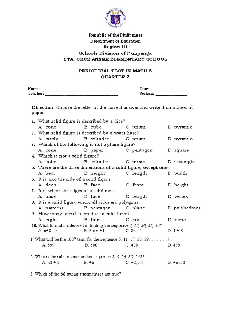 Math 6 | PDF | Area | Equations