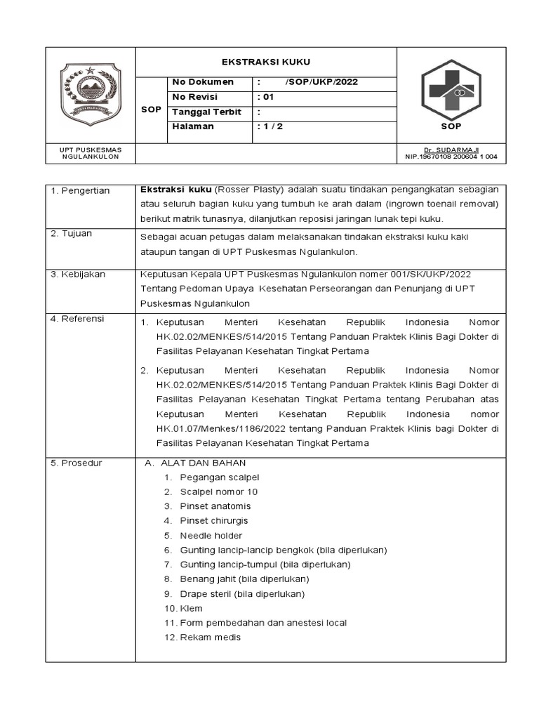 Sop Ekstraksi Kuku 2022 | PDF