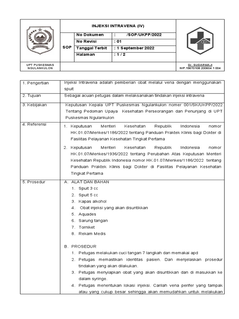 Sop Injeksi Iv 2022 | PDF | Sains & Matematika