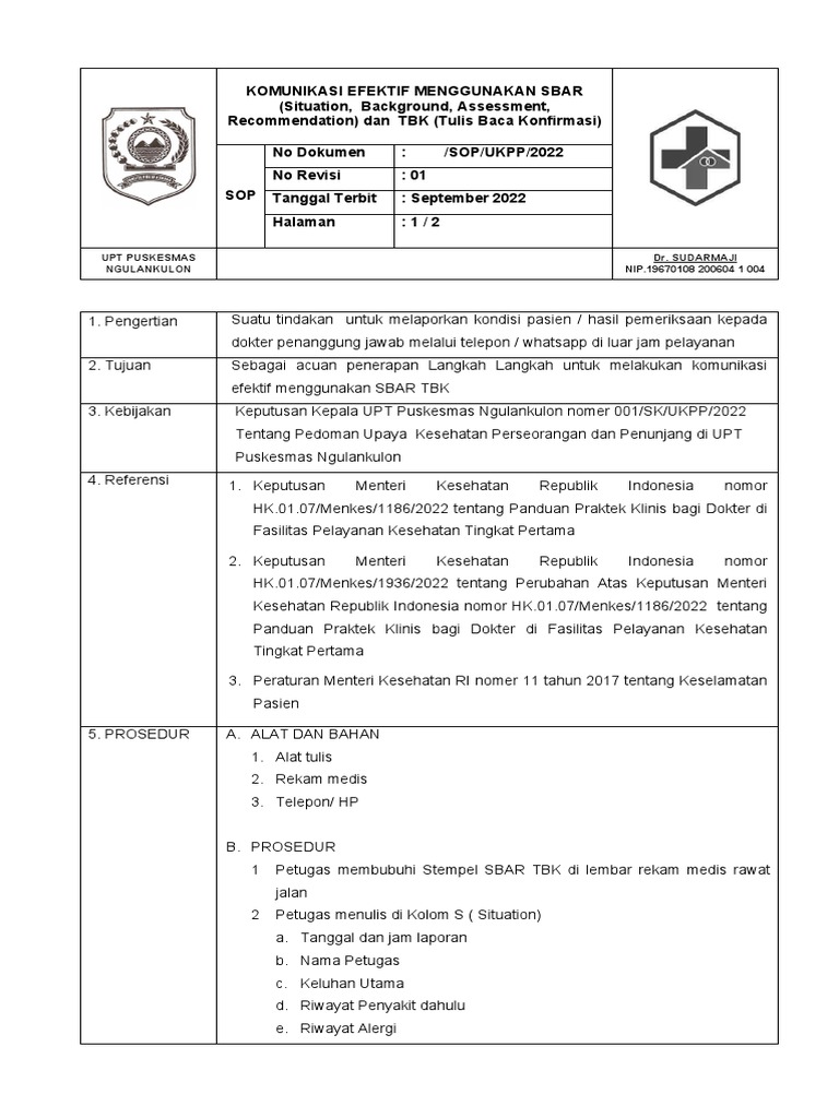 Sop Sbar TBK 2022 | PDF