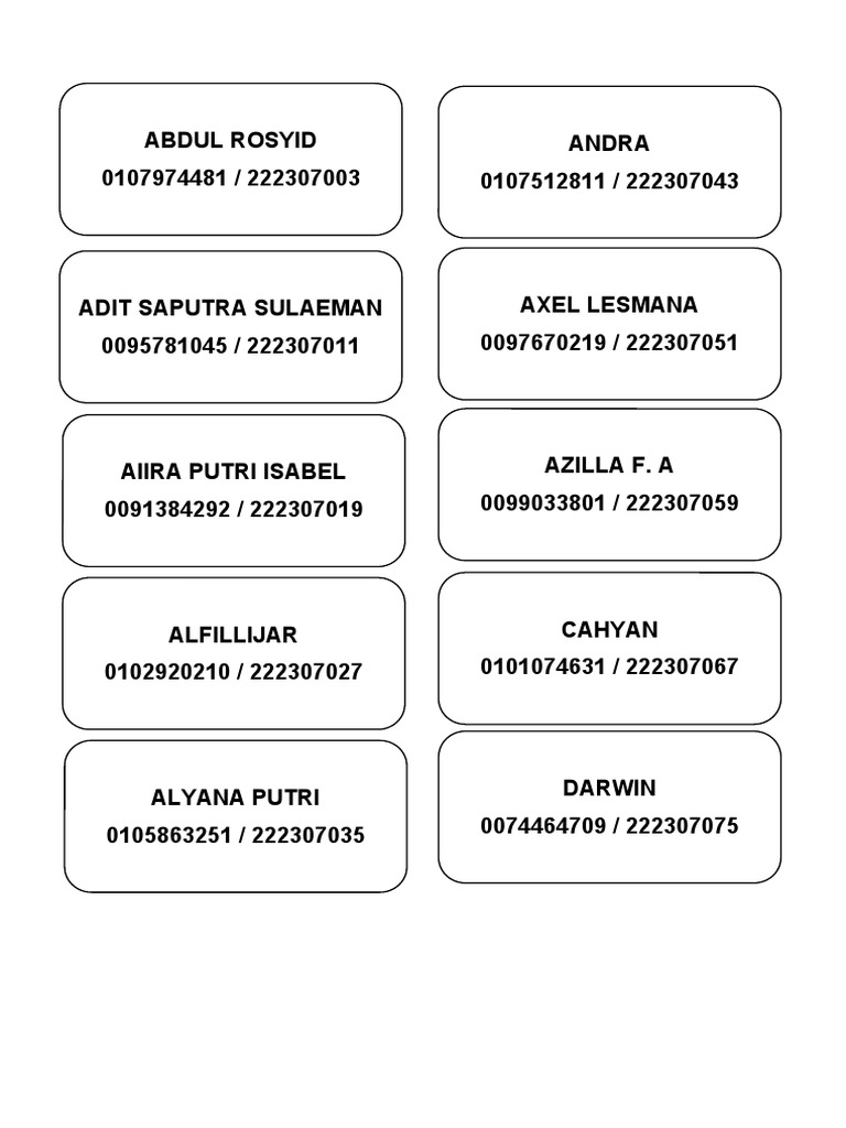 Nama Siswa Label Sampul Raport 72 | PDF