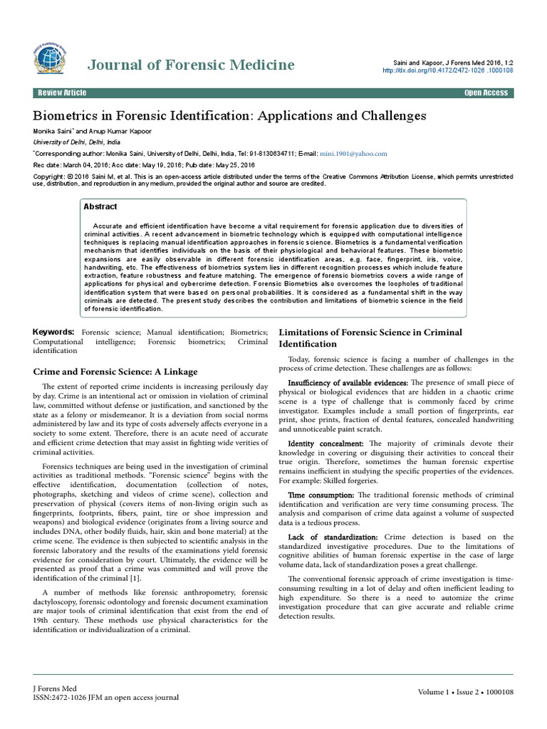 Biometrics_in_Forensic_Identification_Ap | PDF | Biometrics | Fingerprint