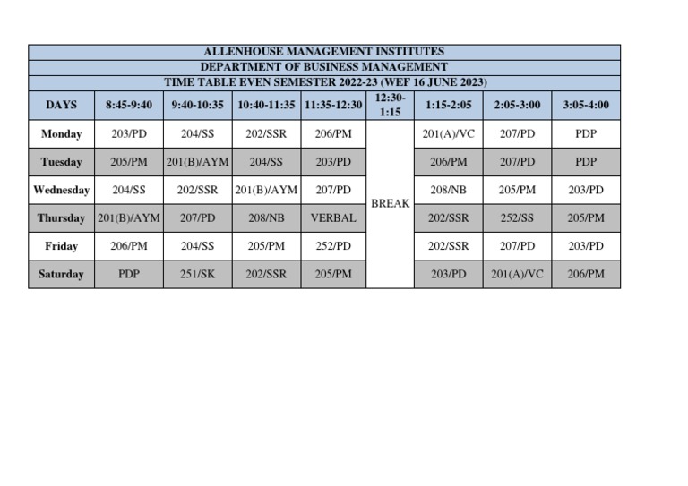 Master Time Table New ( Even Sem Updated) | PDF