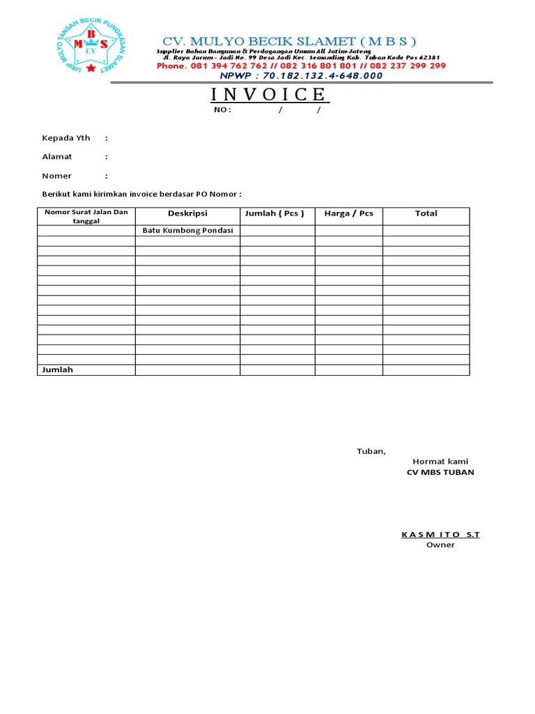 Invoice CV Mbs 2019 | PDF