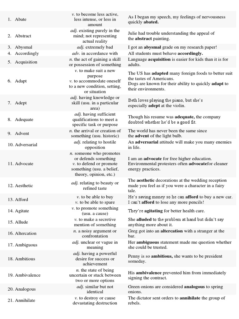 SAT Vocabulary Numbered | PDF | Truth