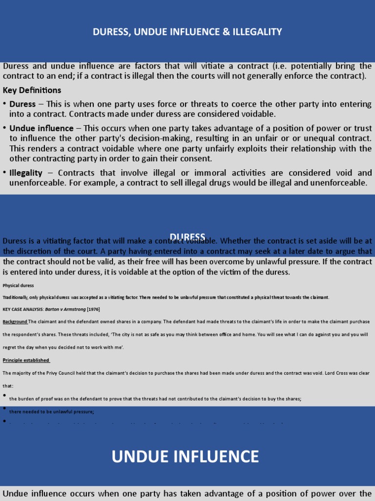 Duress - Undue Influence | PDF | Legal Ethics | Ethical Principles