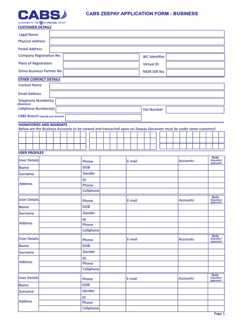 CABS ZEEPAY Application Form- Corporate-Business | PDF | Payments ...