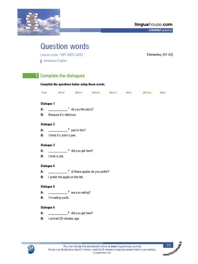Question Words American English Student | PDF