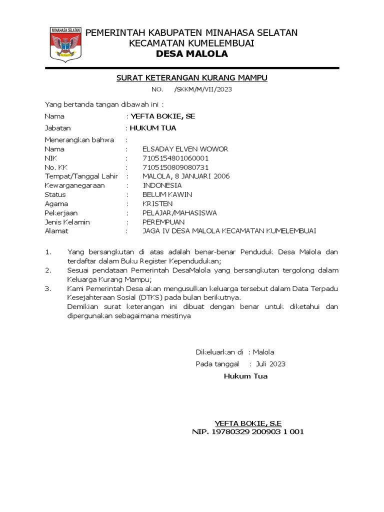 Contoh SKKM Dari Desa | PDF