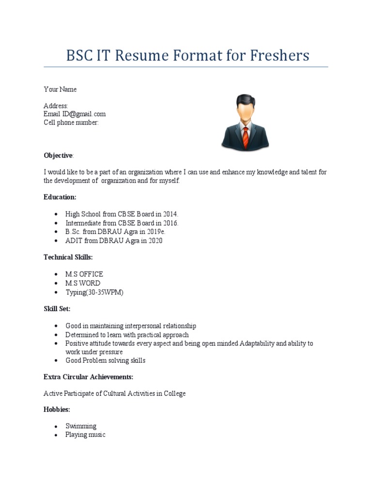 B.Sc IT Fresher Resume Format | PDF | Wellness