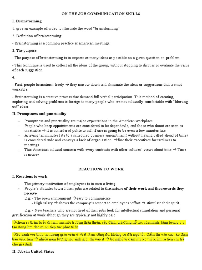 On The Job Communication Skills | PDF | Brainstorming | Communication