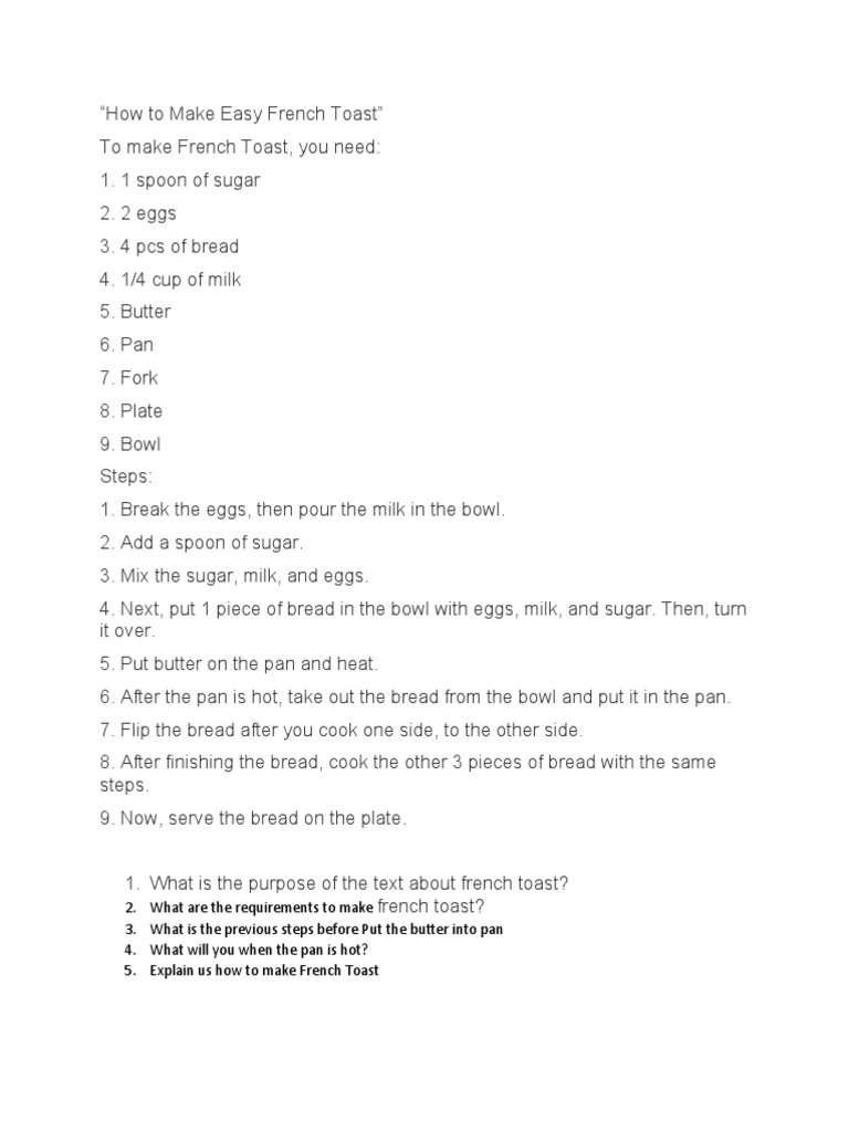 How To Make Easy French Toast | PDF | Goldilocks And The Three Bears