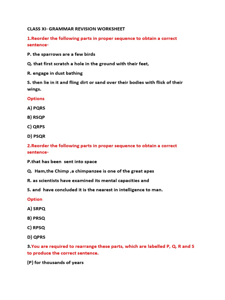 Worksheet On Sentence Reordering And Gap Filling Pdf