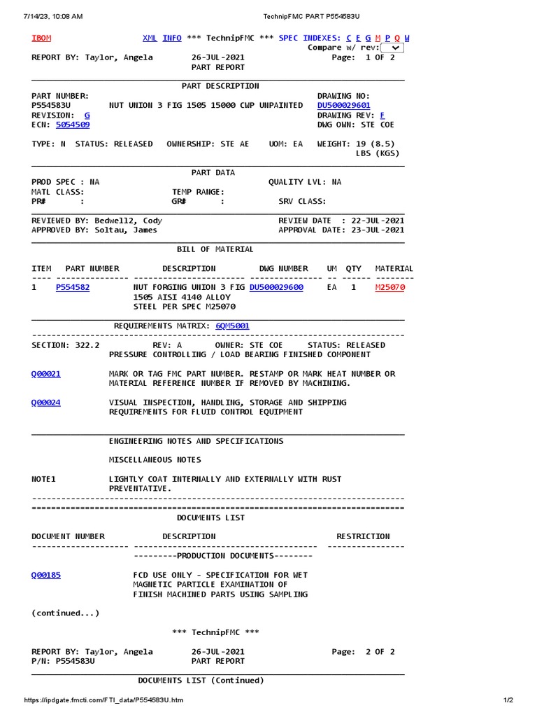 TechnipFMC PART P554583U | PDF | Applied And Interdisciplinary Physics | Industrial Processes