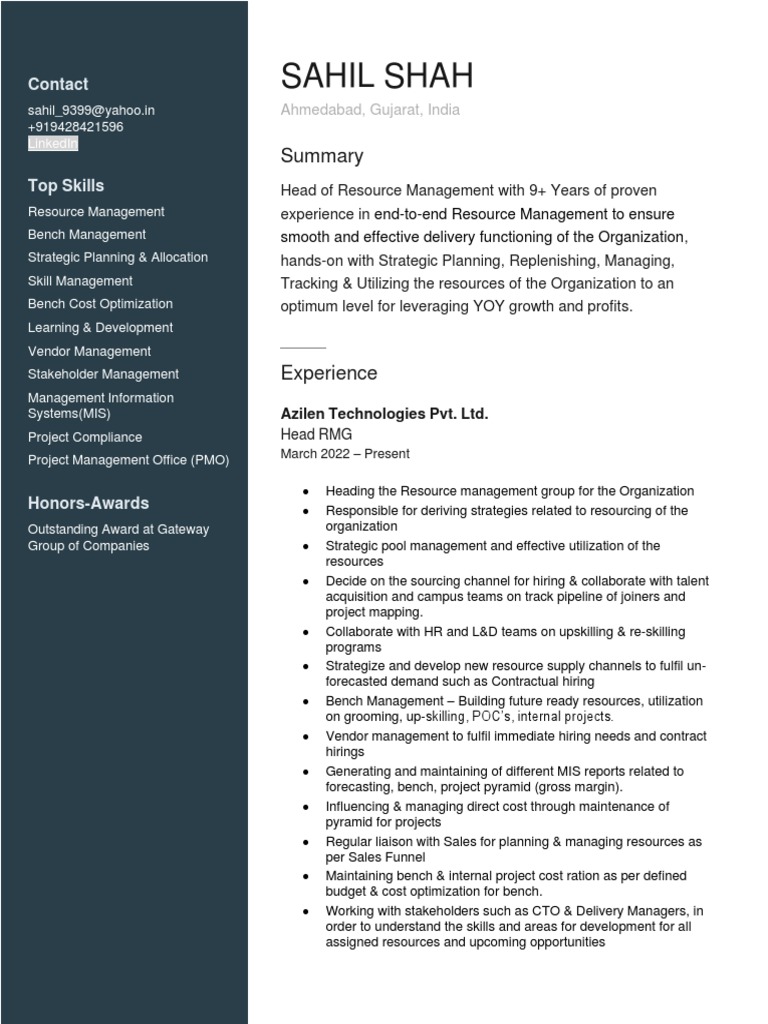 Sahil Shah - Resume - Latest | PDF | Enterprise Resource Planning ...