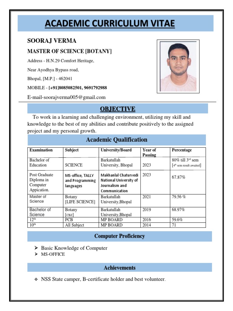Sooraj (CV) | PDF | Science | Cognition