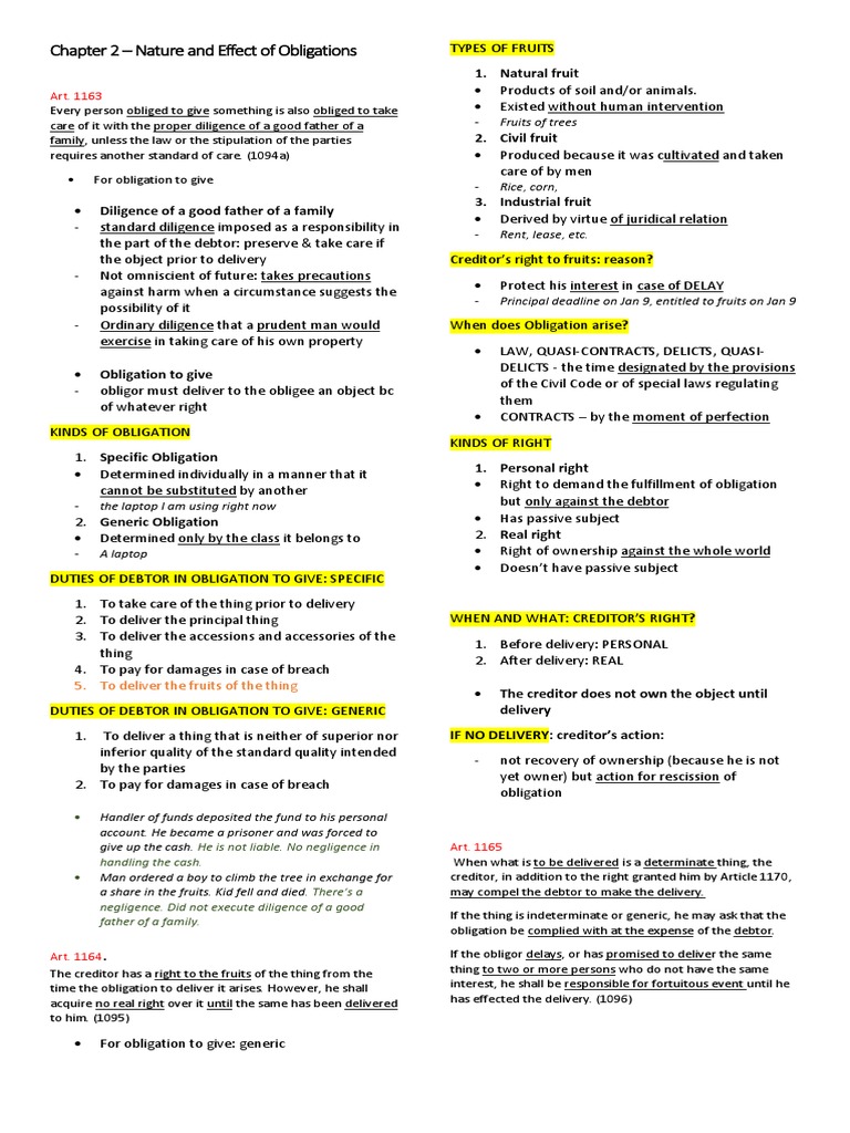 Chapter 2 - Nature and Effect of Obligations | PDF | Interest | Negligence