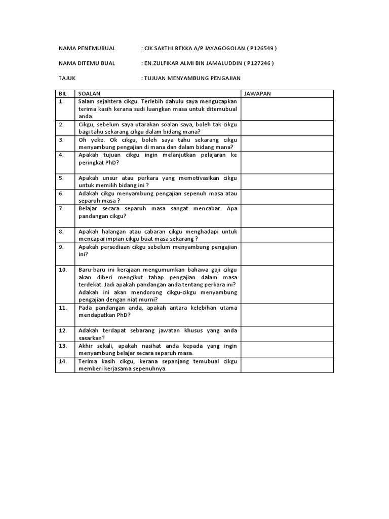 Soalan Temubual | PDF