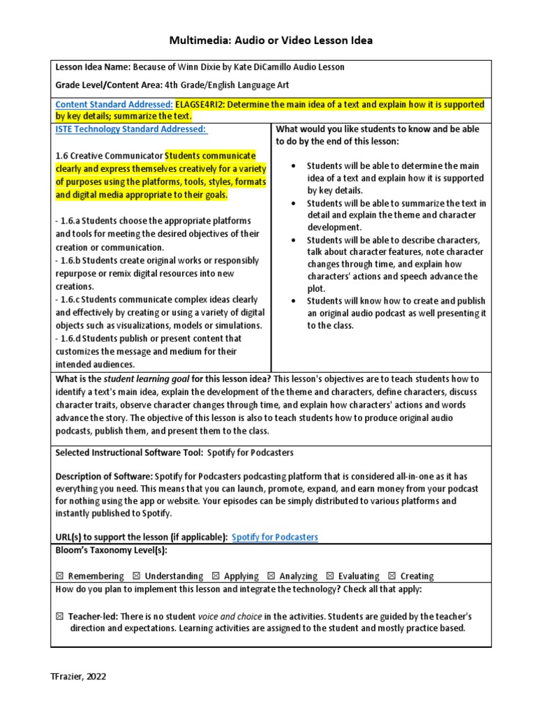 Multimedia Audio or Video Lesson Idea - Breann Hightower | PDF ...