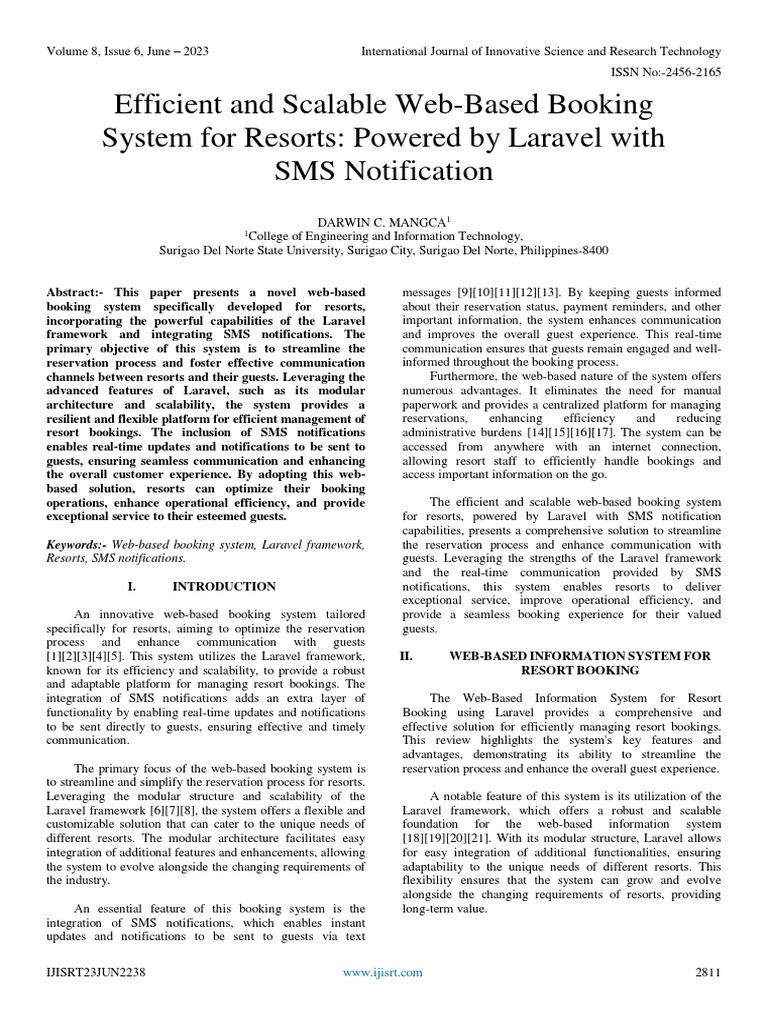 Efficient And Scalable Web Based Booking System For Resorts Powered By Laravel With Sms