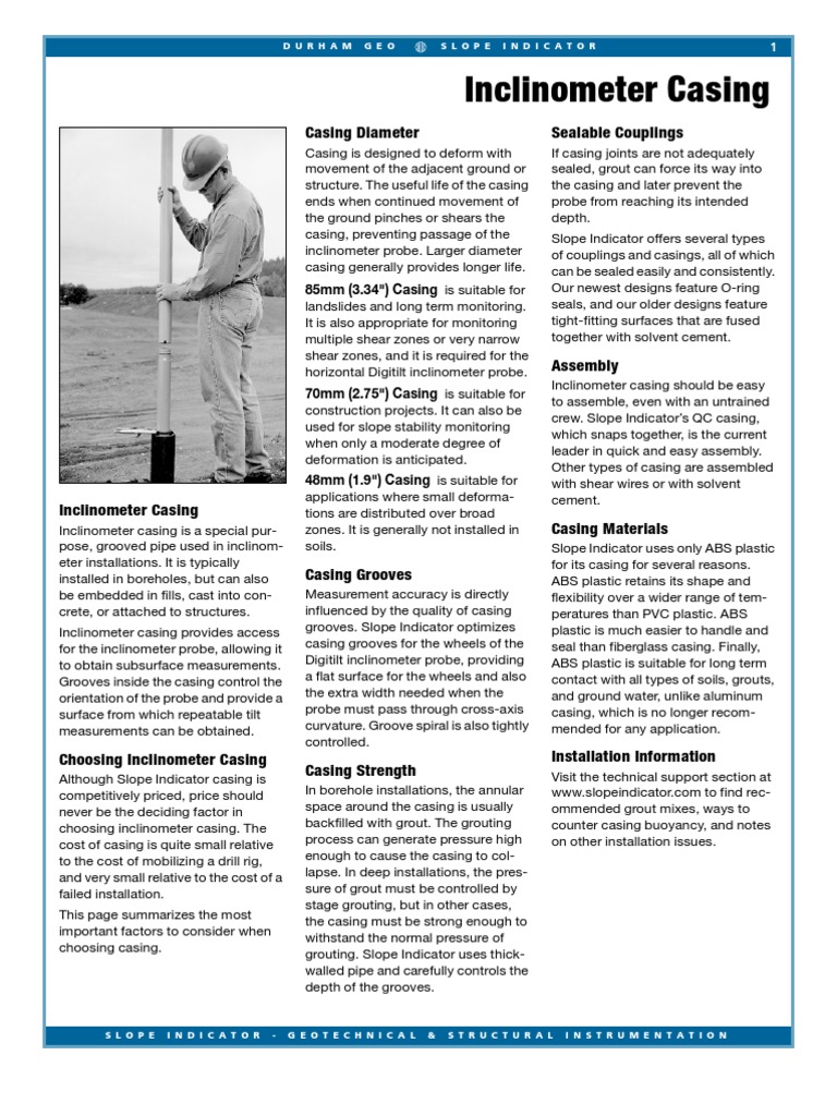 Inclinometer Casing Datasheet | PDF | Casing (Borehole) | Pipe (Fluid Conveyance)