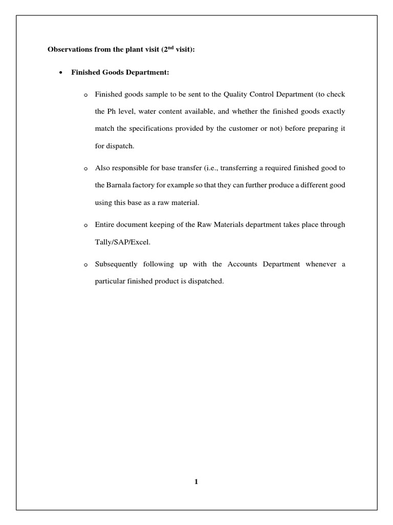 Plant Visit Insights: Finished Goods Process | PDF | Technology ...